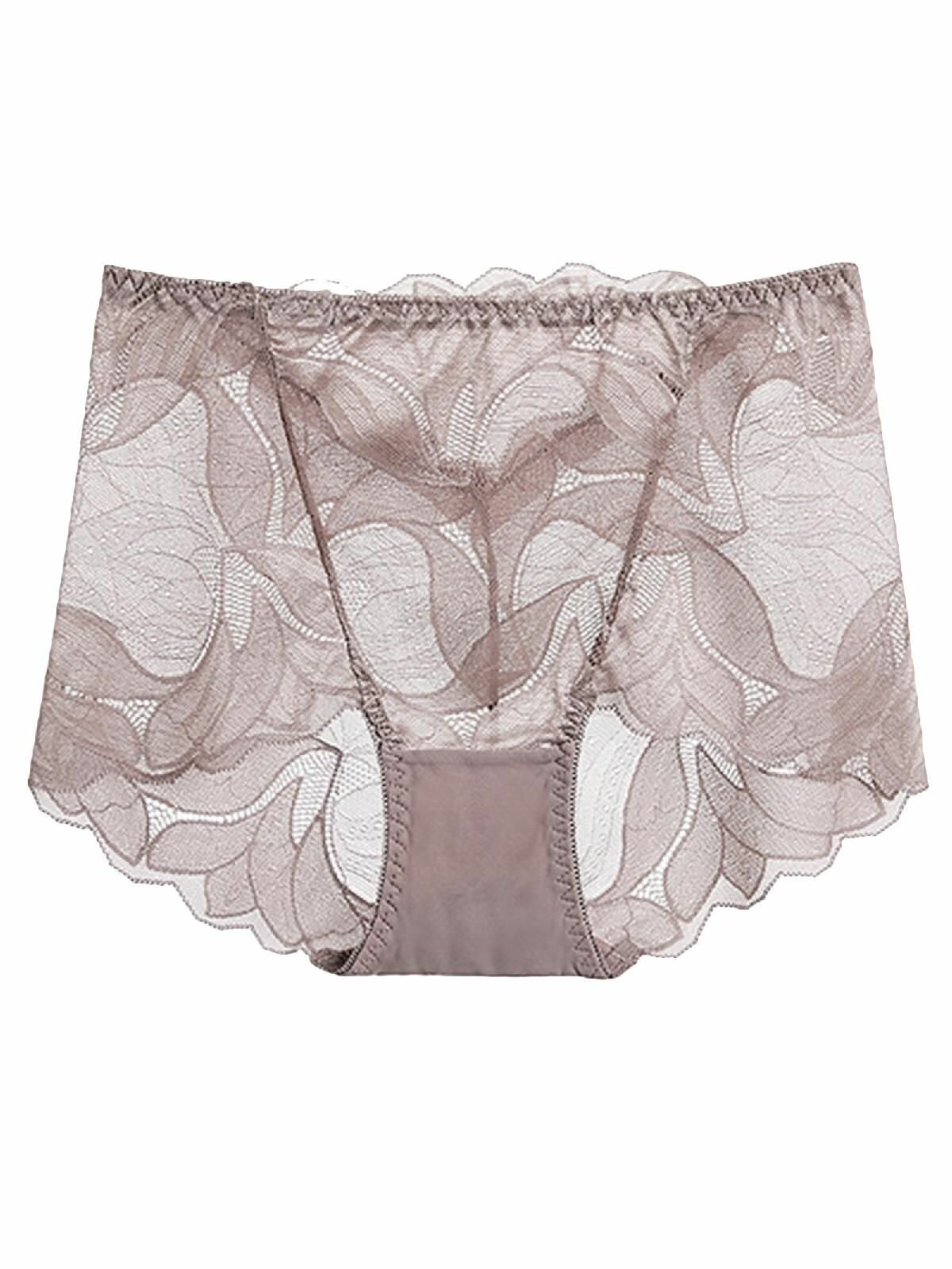 Прозрачные трусы с цветочным принтом, Легкий кофе - XXL