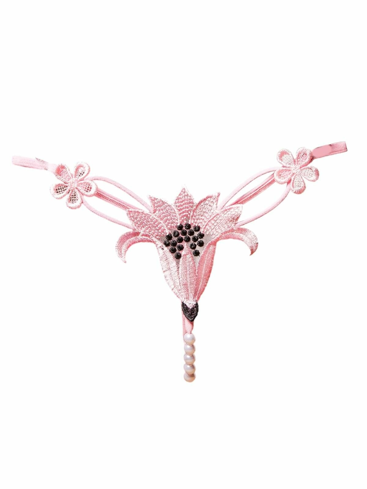 Жемчужные стринги с вышивкой, Розовый