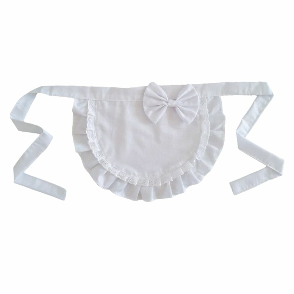 Костюм для ролевых игр, Фартук в пол-длины из хлопка чисто-белого цвета с полукруглым бантом по белой кайме