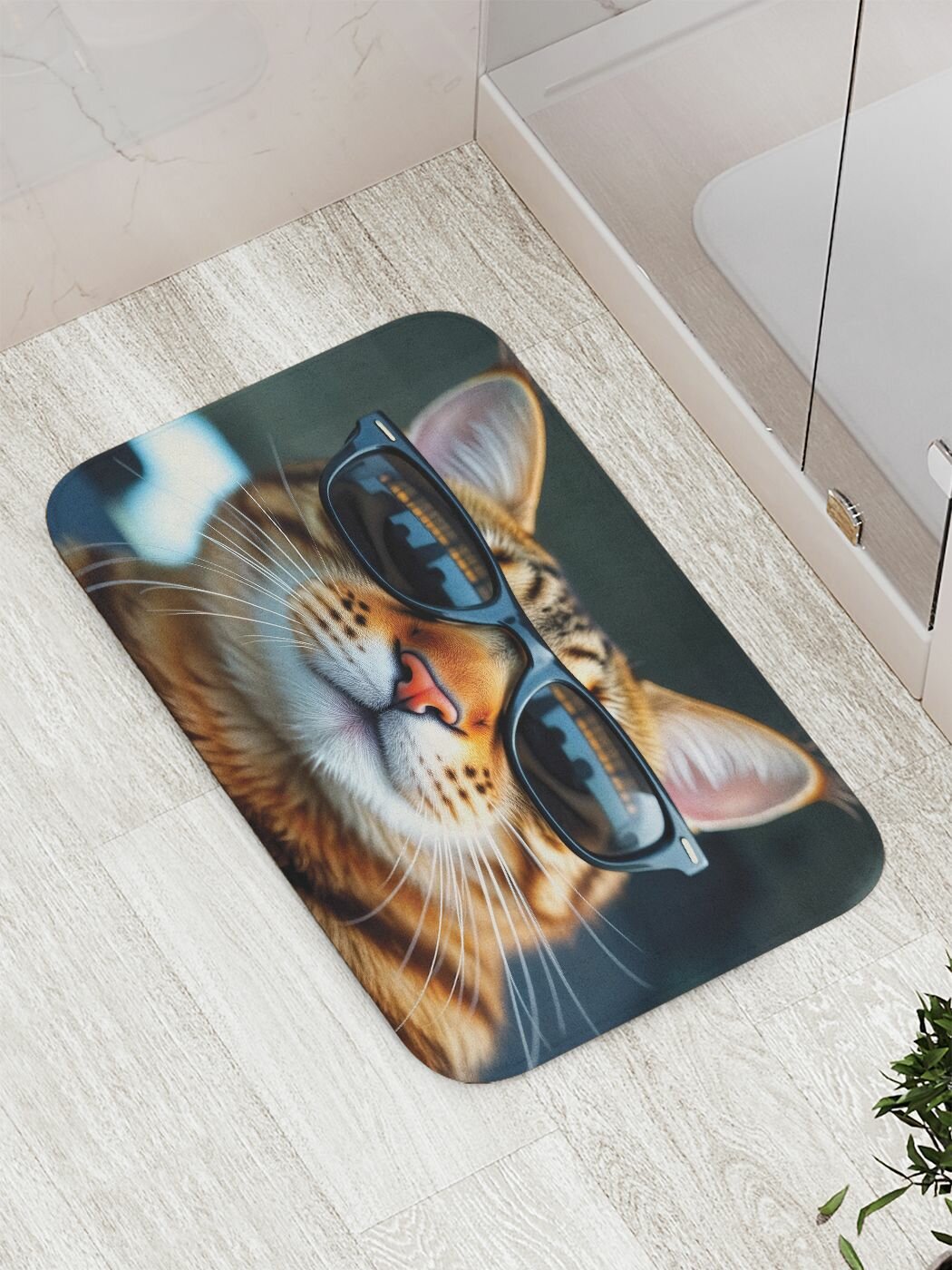 Коврик для ванной комнаты, туалета "Кот в очках" противоскользящий, 52х77 см, JoyArty