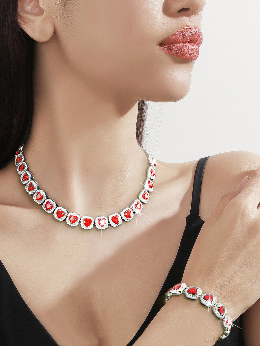 Комплект бижутерии: колье, браслет, горный хрусталь, циркон