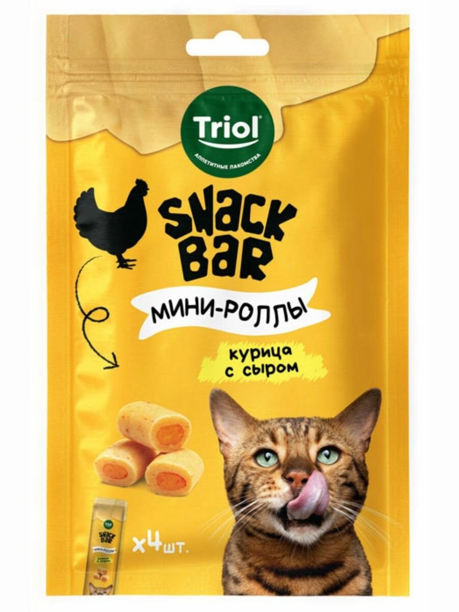 Лакомства для кошек мягкое Мини-роллы с начинкой из курицы c сыром Triol SNACK BAR, 40 гр.