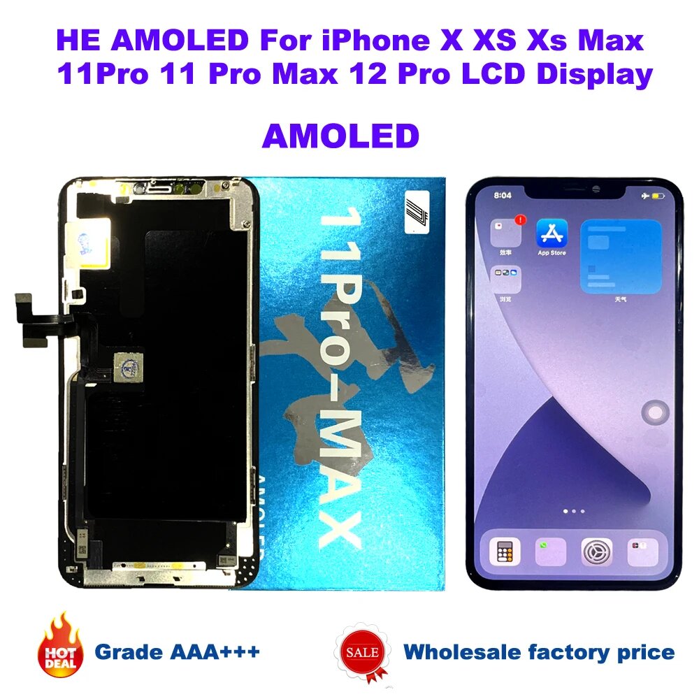 ЖК-экран AMOLED для iPhone X Xs Max 11 Pro Max 12 Pro, ЖК-дисплей с сенсорным экраном и дигитайзером в сборе, запасные части, True Tone HE 11 Pro Max AMOLED