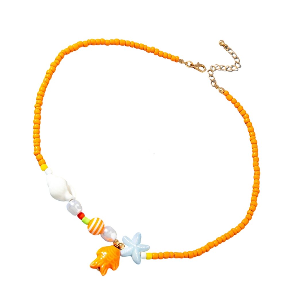 Океанский ветер песчаный пляж ракушка морской звезды рисовая бусина ожерелье из бисера-27625 оранжевый