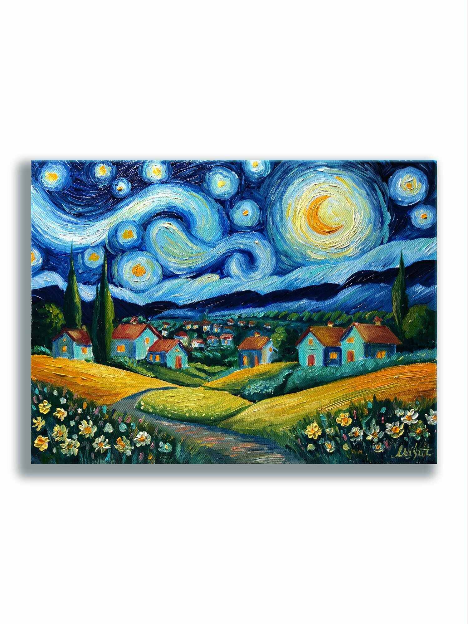 Картина Ночной Пейзаж с слиле Ван Гога Деревенский Пейзаж