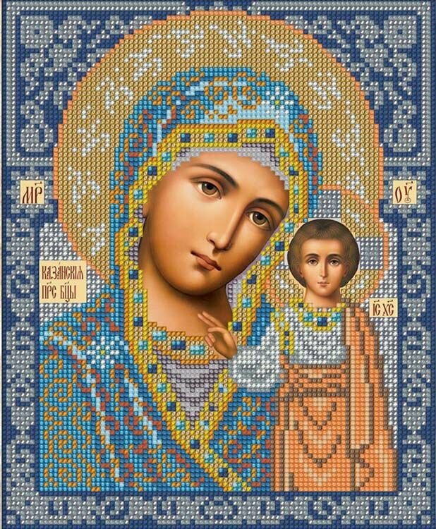 Набор для вышивания бисером Русская искусница, "Богородица Казанская" (в синем), 18х22,5 см, Иконы, Святые, Религия