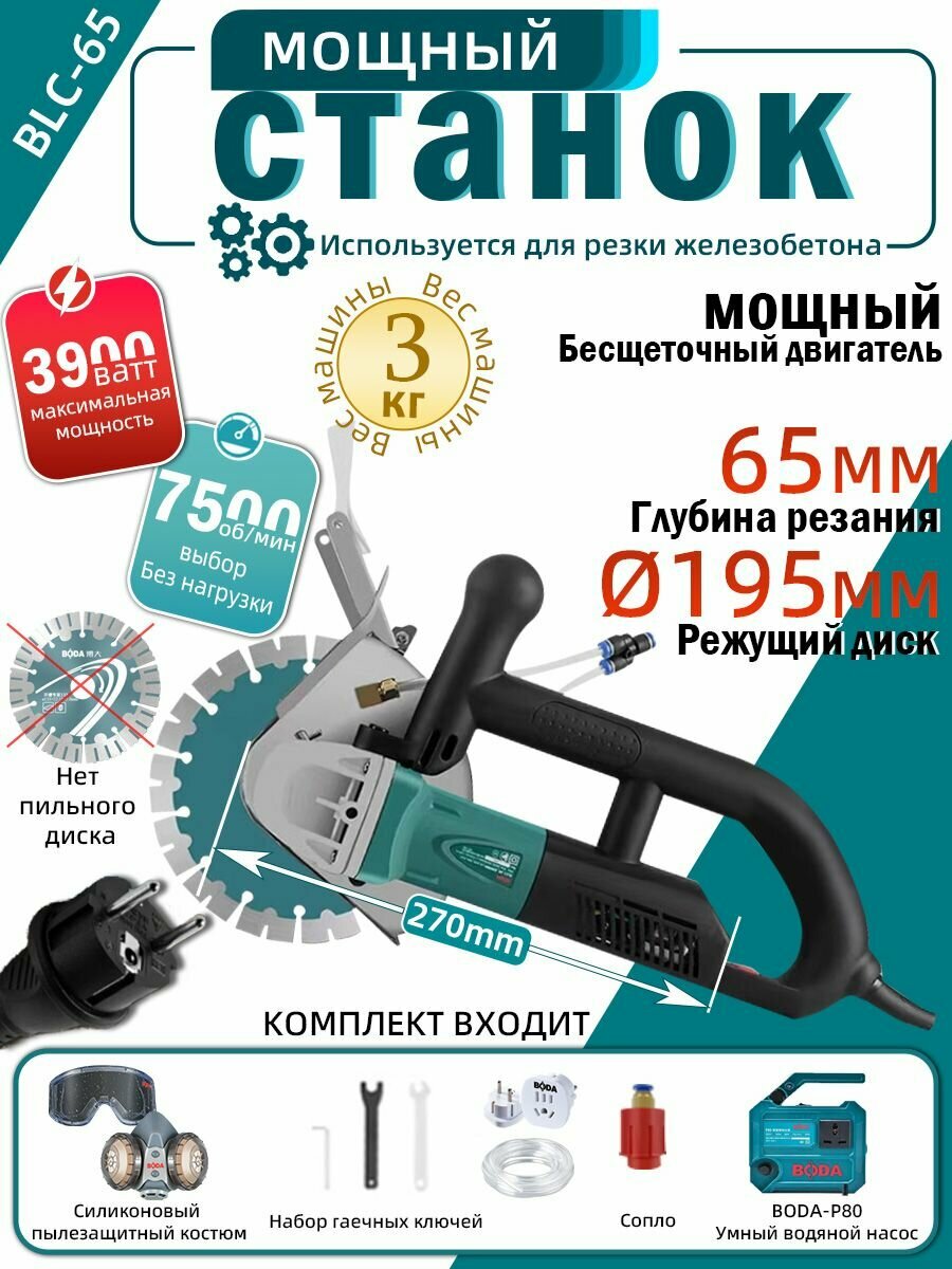 Долбежный станок, BODA, бесщеточный, BLC1-65, мощный станок для резки железобетона (без пильного полотна)