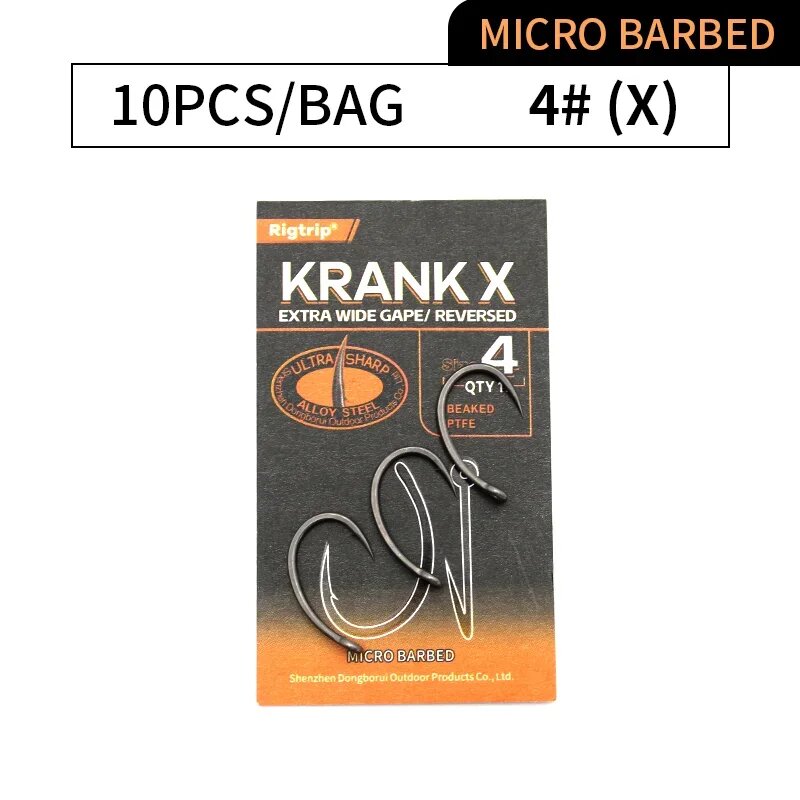 10 шт, аксессуары для ловли карпа, крючок Krank X, Mirco Barded/Barbbless, экстраширокие перевернутые рыболовные крючки из легированной стали, снасти