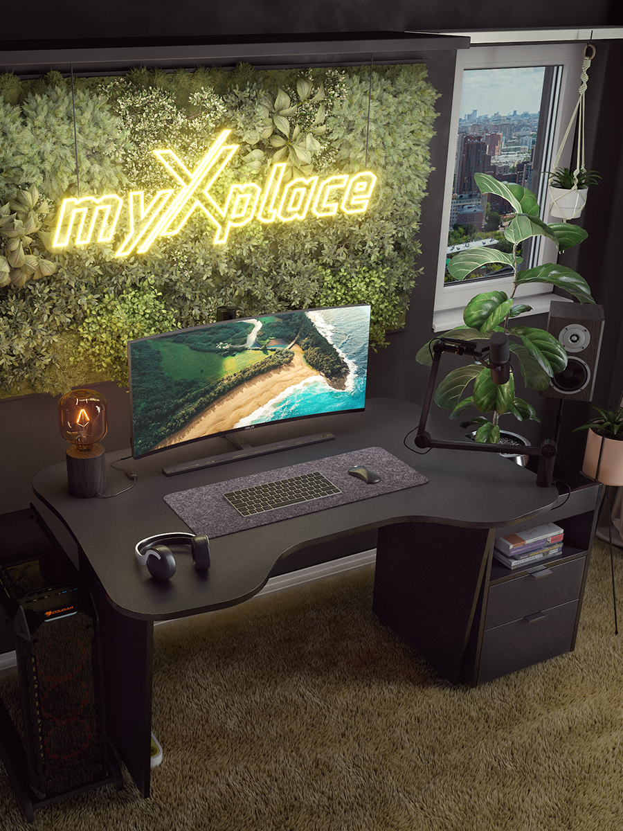 Компьютерный письменный стол, для школьника, для геймеров, Черный