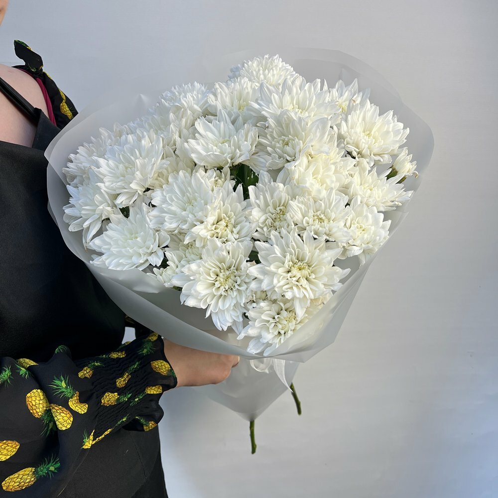 Монобукет 10 - хризантема Балтика белая 7 шт