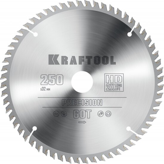 Kraftool Пильный диск по дереву Precision, 250 х 32 мм, 60Т, (36952-250-32)