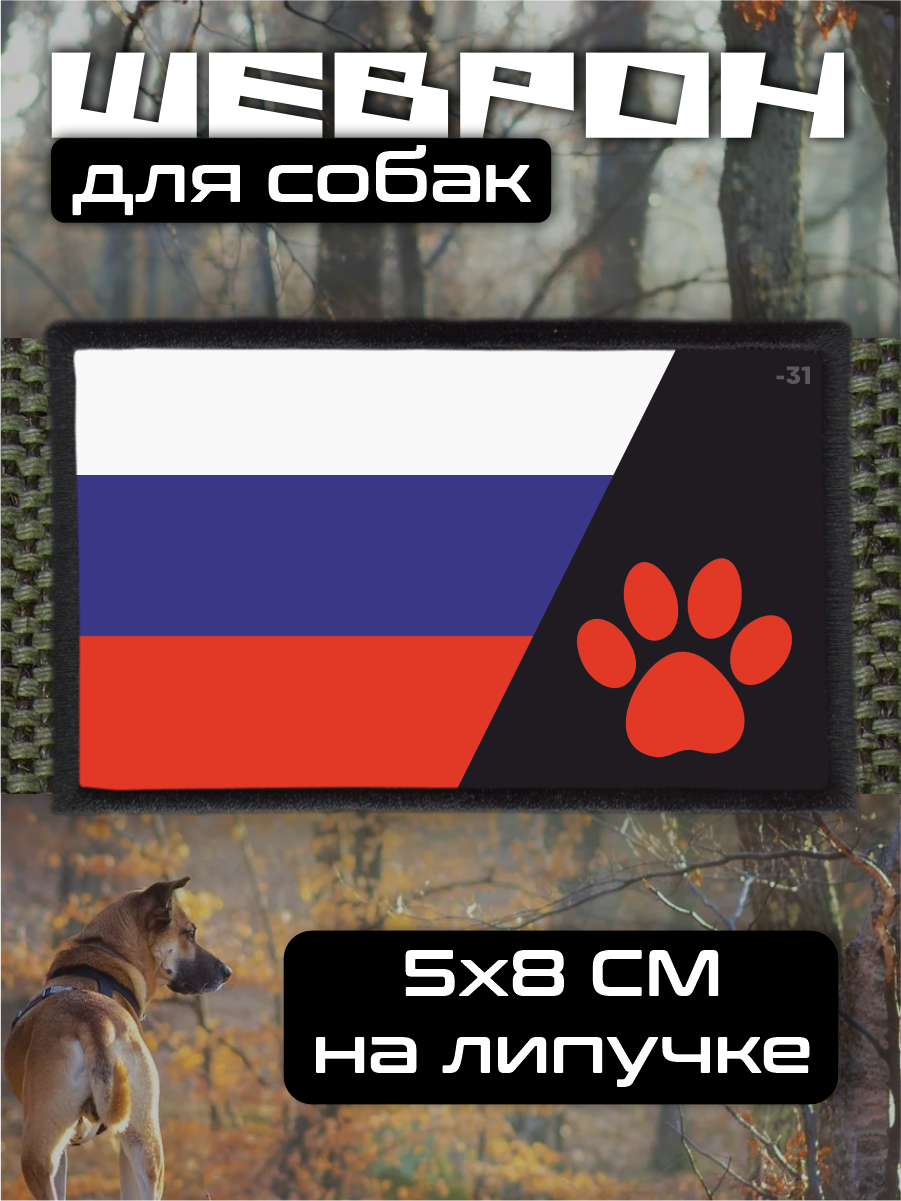 Шеврон на липучке для собак Флаг России кинолог