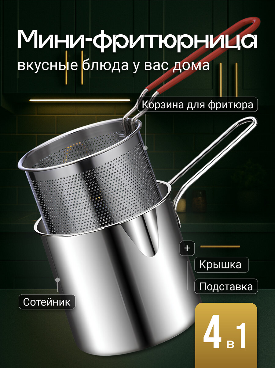 Фритюрница мини для картошки фри для плиты Shiny Kitchen