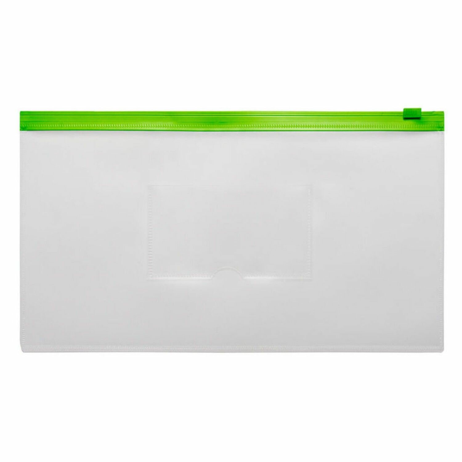 Конверт на молнии А6 0,15мм, карман д/визитки, зелёная молния