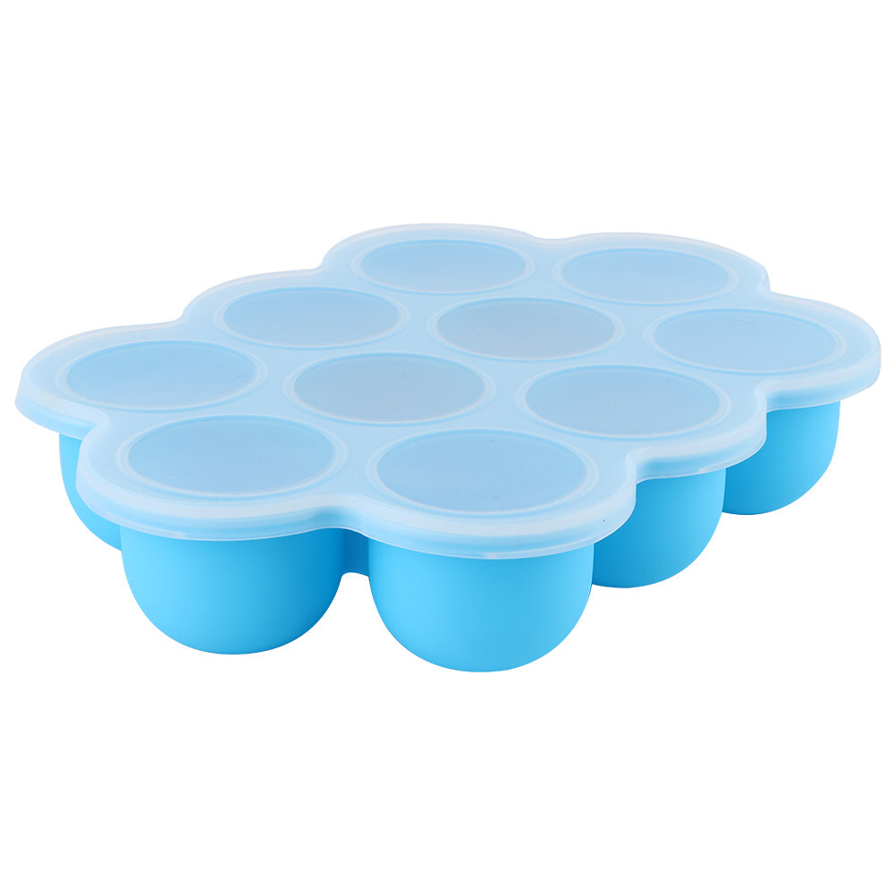 Силиконовый лоток для заморозки пищевых продуктов, многоразовый контейнер с 10 отверстиями и крышкой для домашнего детского питания (синий)