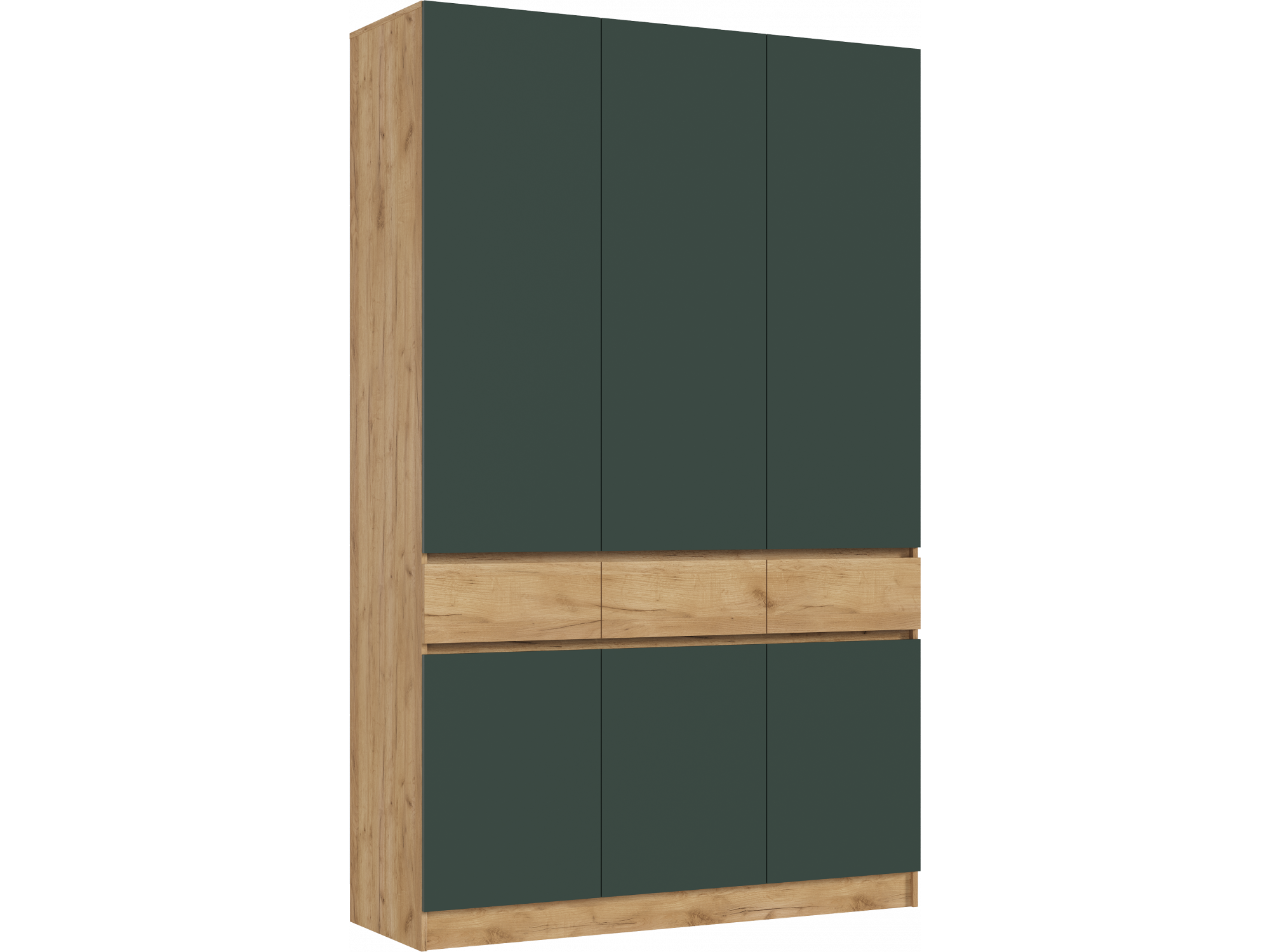Шкаф 3-х створчатый с 3-мя ящиками на шариковых напр, Дуб крафт/Изумрудный