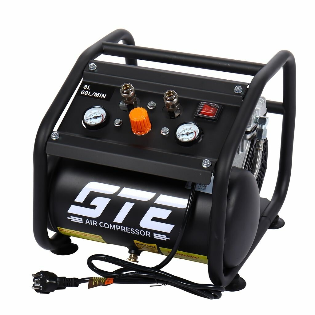 Безмасляный компрессор 220В, ресивер 8л, 60л/мин, арт GTEHMP008060B GTE