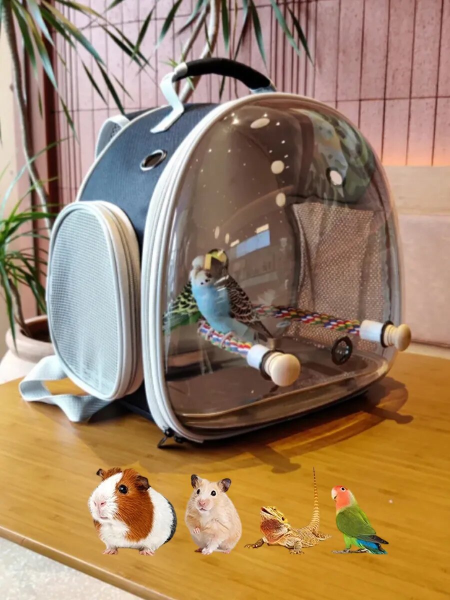 Переноска для птиц "Астронавт", складной рюкзак, прозрачная, черная