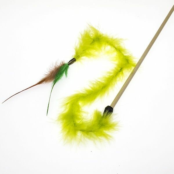 Дразнилка-удочка для кошек Кот Лукас "Змейка из перьев", 40 см, деревянная палочка 50 см