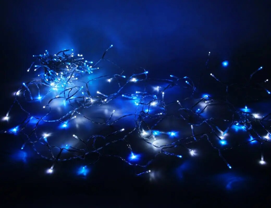 Светодиодная гирлянда нить Объемная 18 м 240 белых/синих LED ламп, прозрачный ПВХ, контроллер, IP44, Kaemingk (Lumineo)