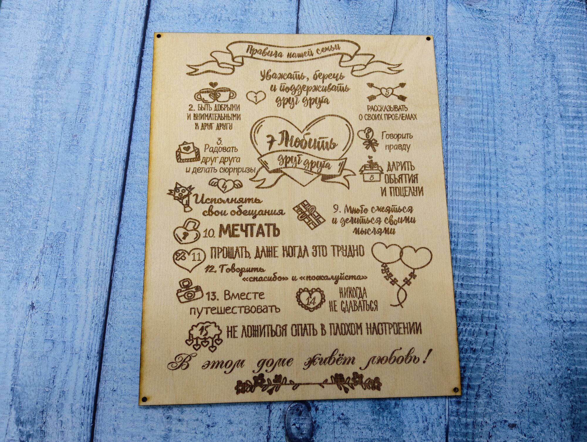 Декоративная табличка (картина, панно) из фанеры 3мм. "Правила семьи" 25х20 см 1шт.