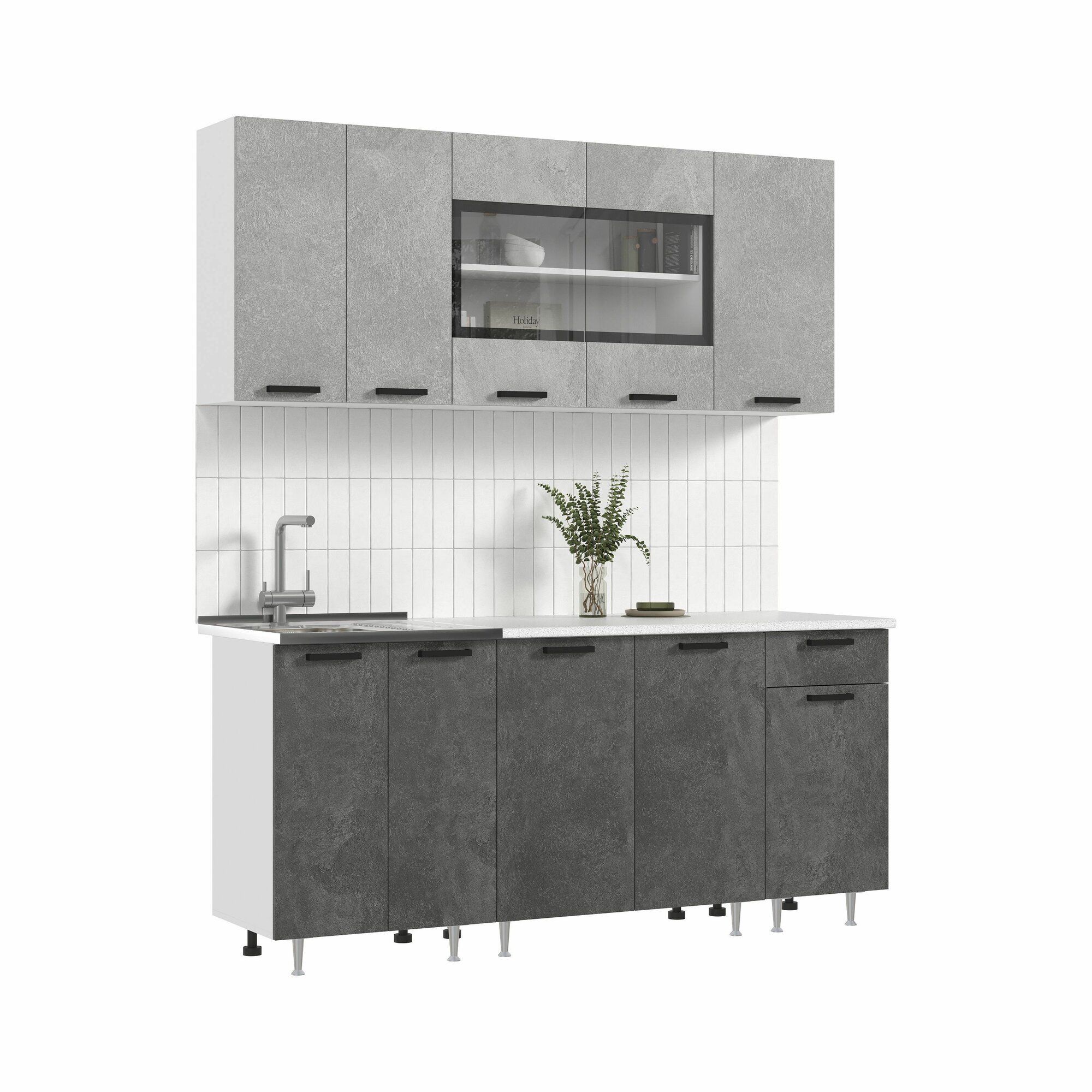 Кухня РИО New 1,8м. Бетон светлый / Бетон темный