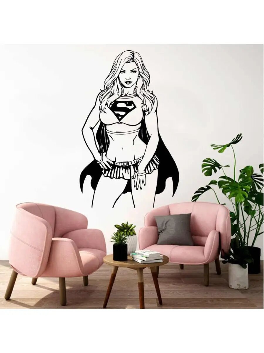 Наклейка на стену для декора интерьерная Супергероиня