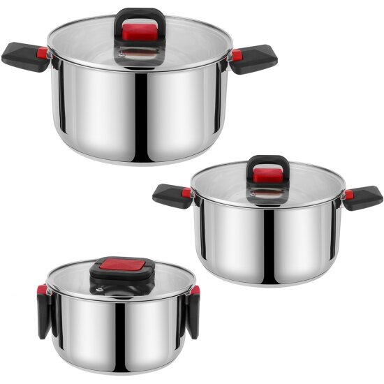 Набор кастрюль Pomi D'oro 16 см, 20 см, 24 см, с крышками, нерж. сталь (P640567)