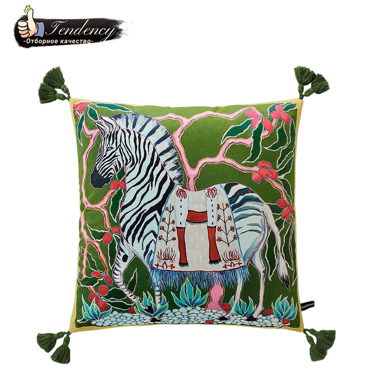 Бархатный чехол для подушки Formaso с принтом животными, 45x45cm(18 Inch), Принт с зеброй