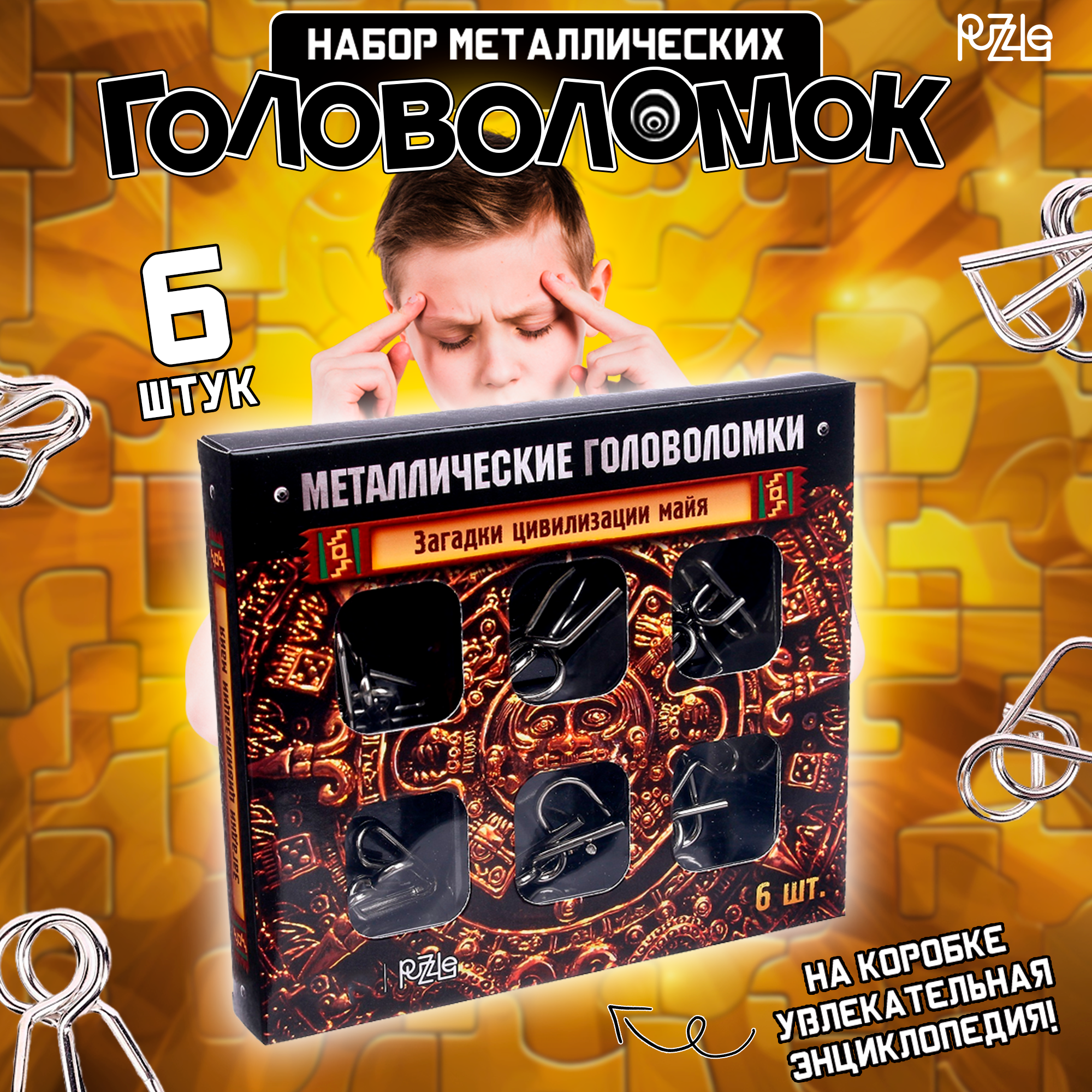 Металлические головоломки "Загадки цивилизации Майя" (набор 6шт)