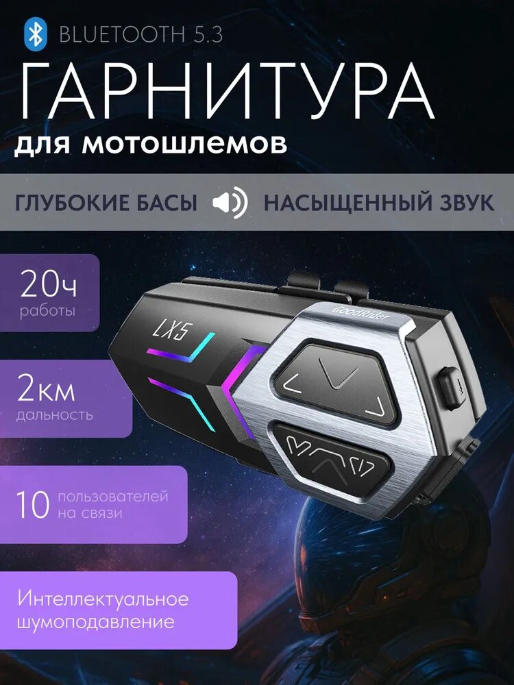 Мотогарнитура EVKEY EKIY GoodRider LX5 Bluetooth 5.3, совместима с мотонавигаторами и смартфонами любых производителей