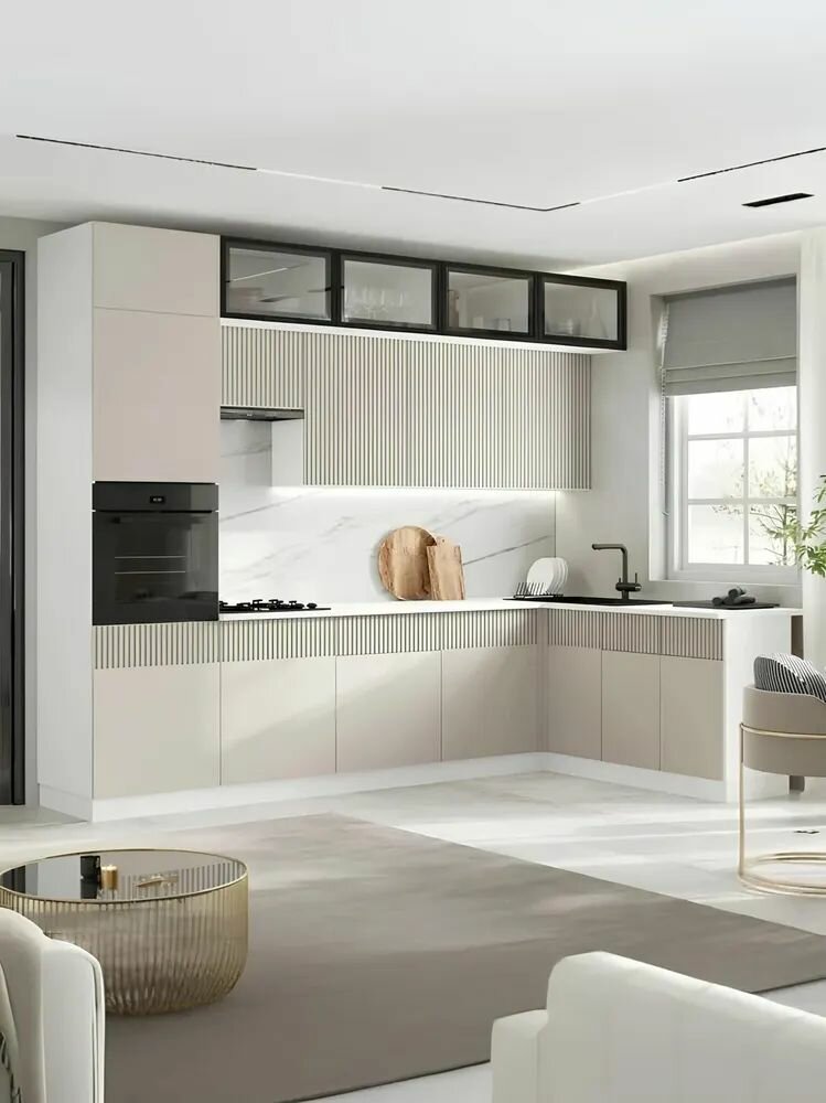 Угловая кухня Оливия МДФ/ЛДСП 3,0х1,8м белый/кашемир со столешницей