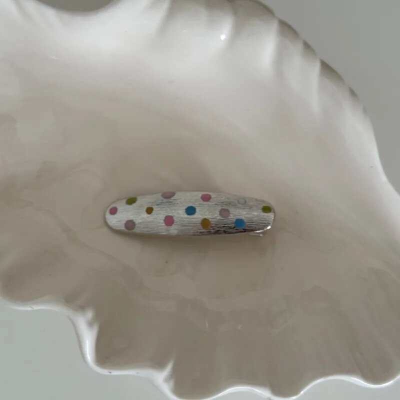 Серебряная заколка для волос в горошек 02 Silver oval color