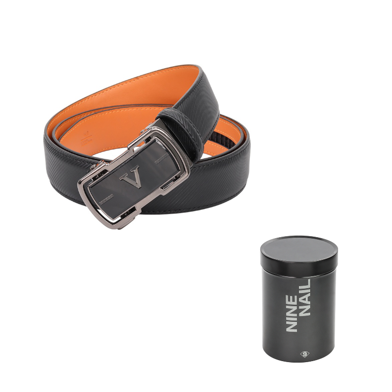 NINE NAIL 9 Section Spike V Shaped Victory Loop Automatic Buckle Leather Belts Men's Width 3.5cm 120cm