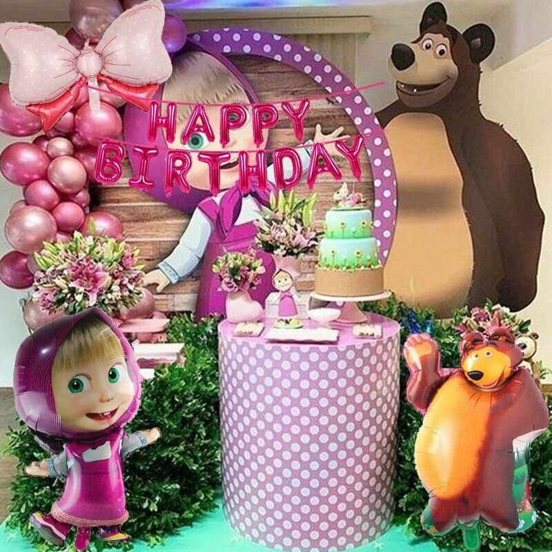Набор воздушных шаров Маша и Медведь на День Рождения, фольгированные, для украшения детского праздника, вечеринки