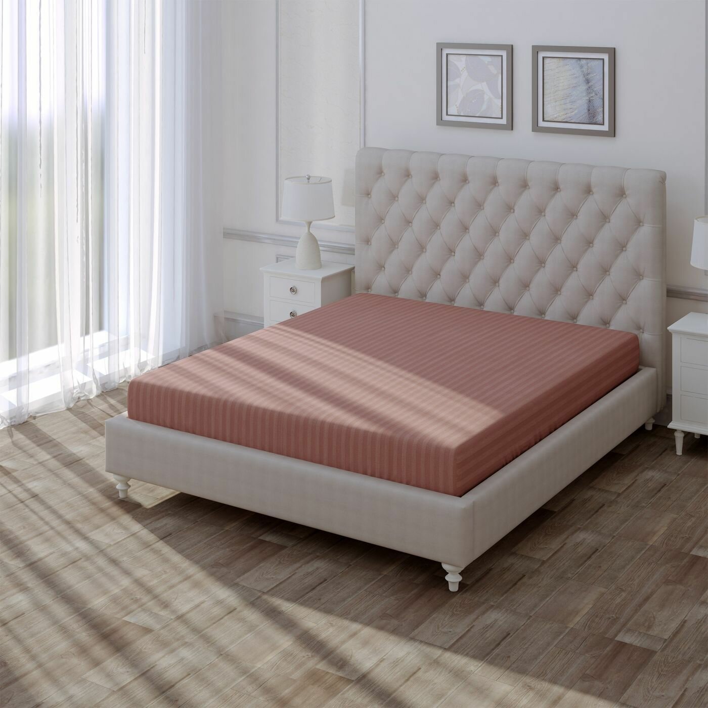 Простыня Verossa Stripe на резинке Ash 200х200 борт 20 см.