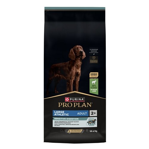 С атлетическим телосложением сухой корм про план для взрослых собак крупных пород с ягненком 14 кг при чувствительном пищеварении
