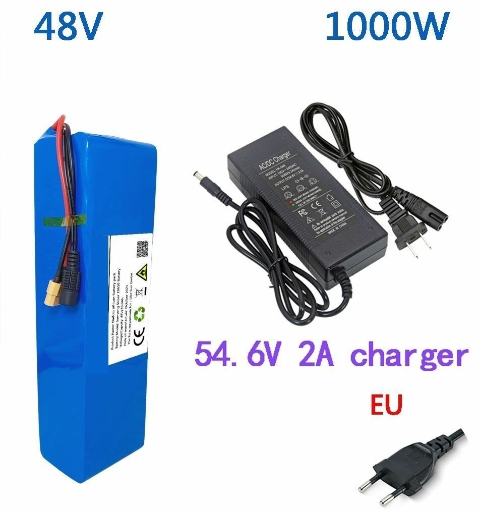 48 В аккумулятор для электронного велосипеда, 30 Ач, 18650, литий-ионный аккумулятор с вилкой XT60 + зарядное устройство 54,6 В