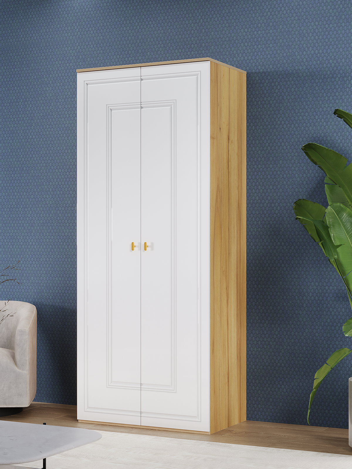 Шкаф Кураж Вега Сапфир 90.2х57.4х221.6 см, распашной, со штангой, белый