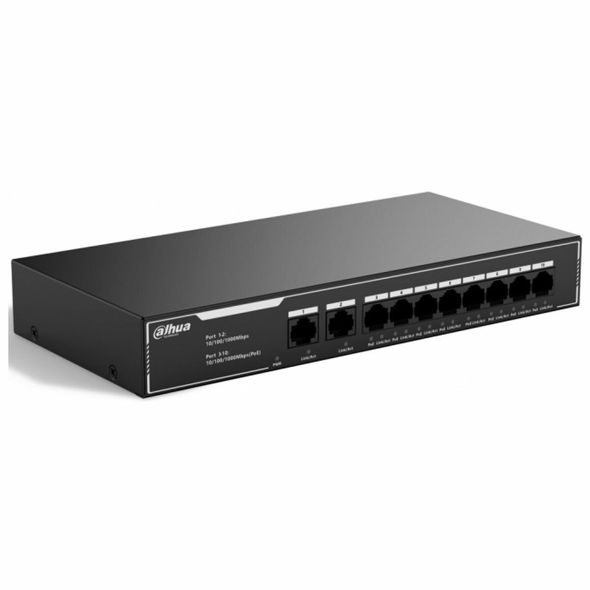 Коммутатор Dahua DH-SG1010LP 10-port Gigabit RJ45 8-port PoE Switch, 65W, Metal case