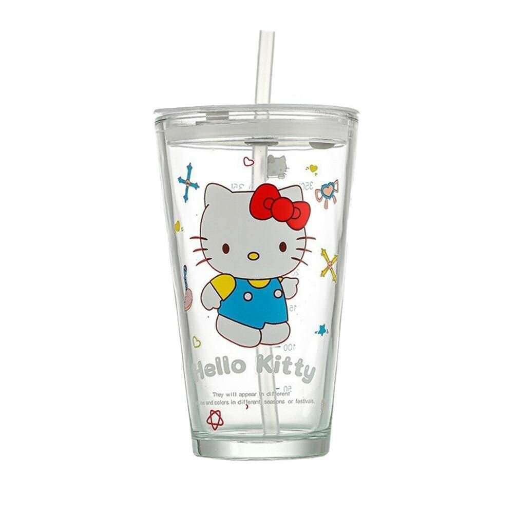 450 мл Стеклянный стаканчик с трубочкой Hello Kitty