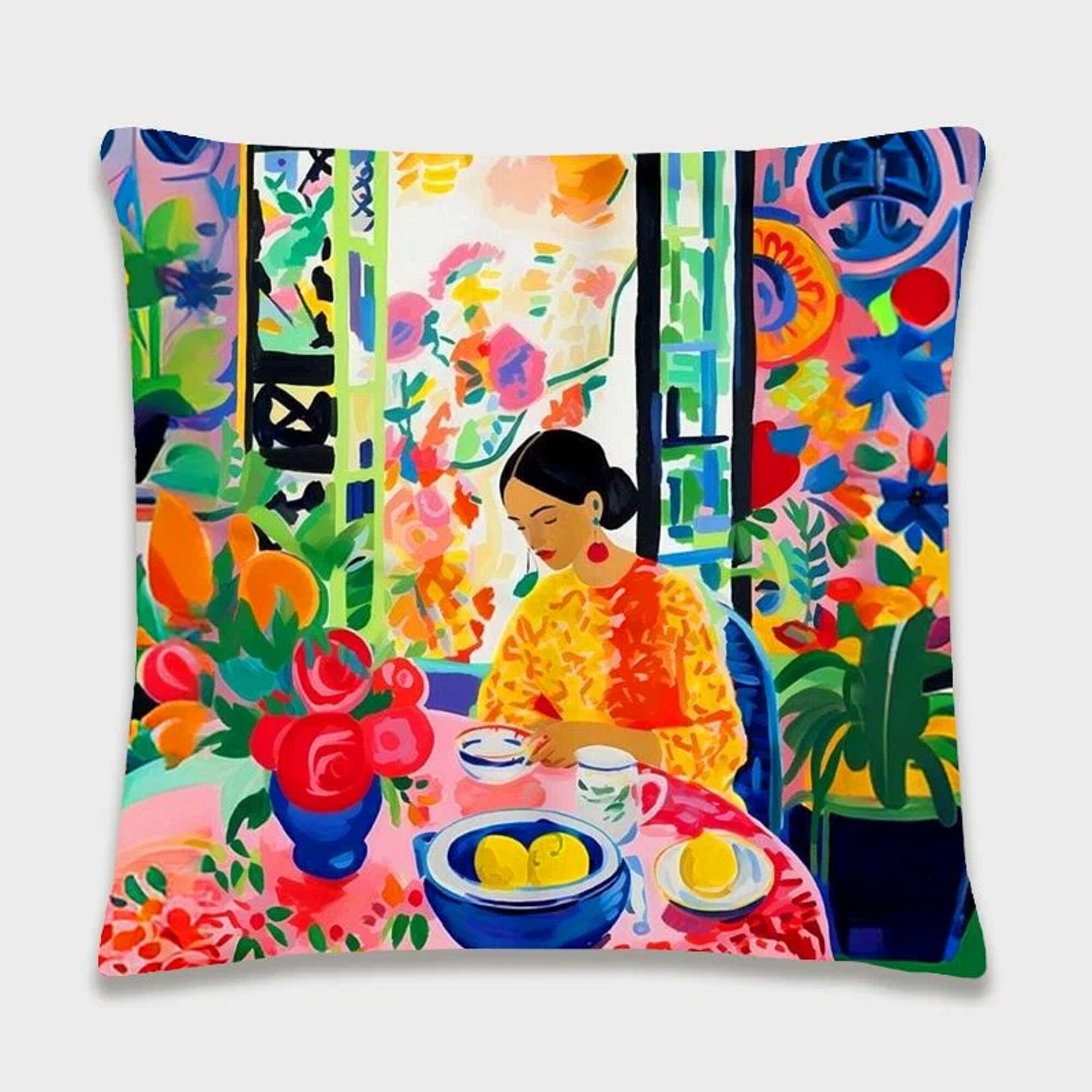 Подушка декоративная Девушка за столом 40х40 велюр