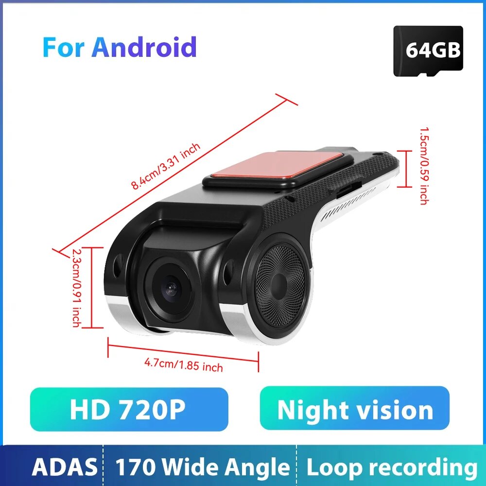 Podofo Dash Cam ADAS Автомобильный видеорегистратор ADAS Dashcam DVRs Видео HD 720P USB TF-карта 16G/32G Автоматический рекордер для Android Мультимедийный плеер DVD with 64G TF Card