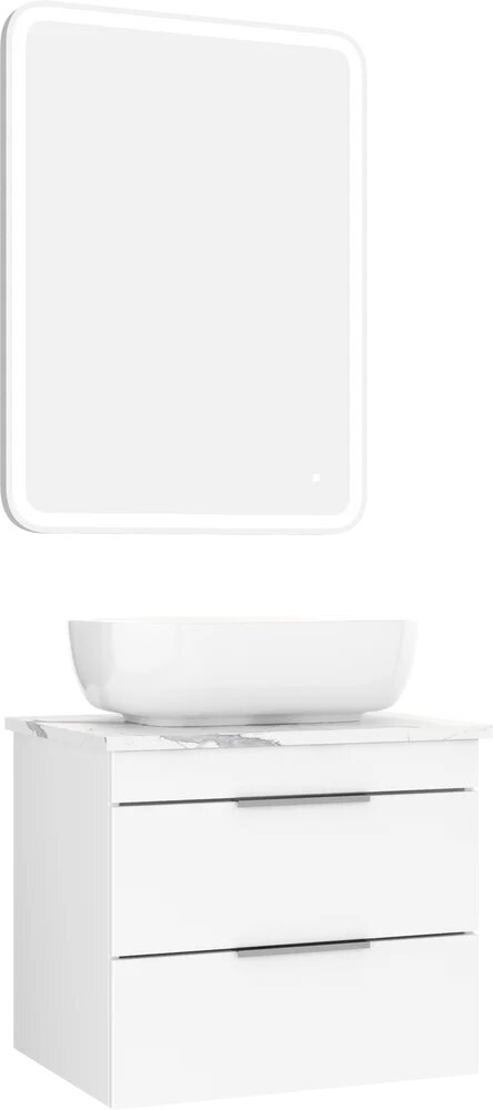Мебель для ванной комнаты STWORKI Копенгаген Копенгаген 60 белая со светлой столешницей, с раковиной Moduo 50 Square