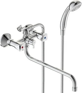 Смеситель с длинным изливом для ванны Vidima Практик BA343AA с душевым гарнитуром, поворотный, латунный, хром, глянцевый, смеситель для ванны с душем, вентильный