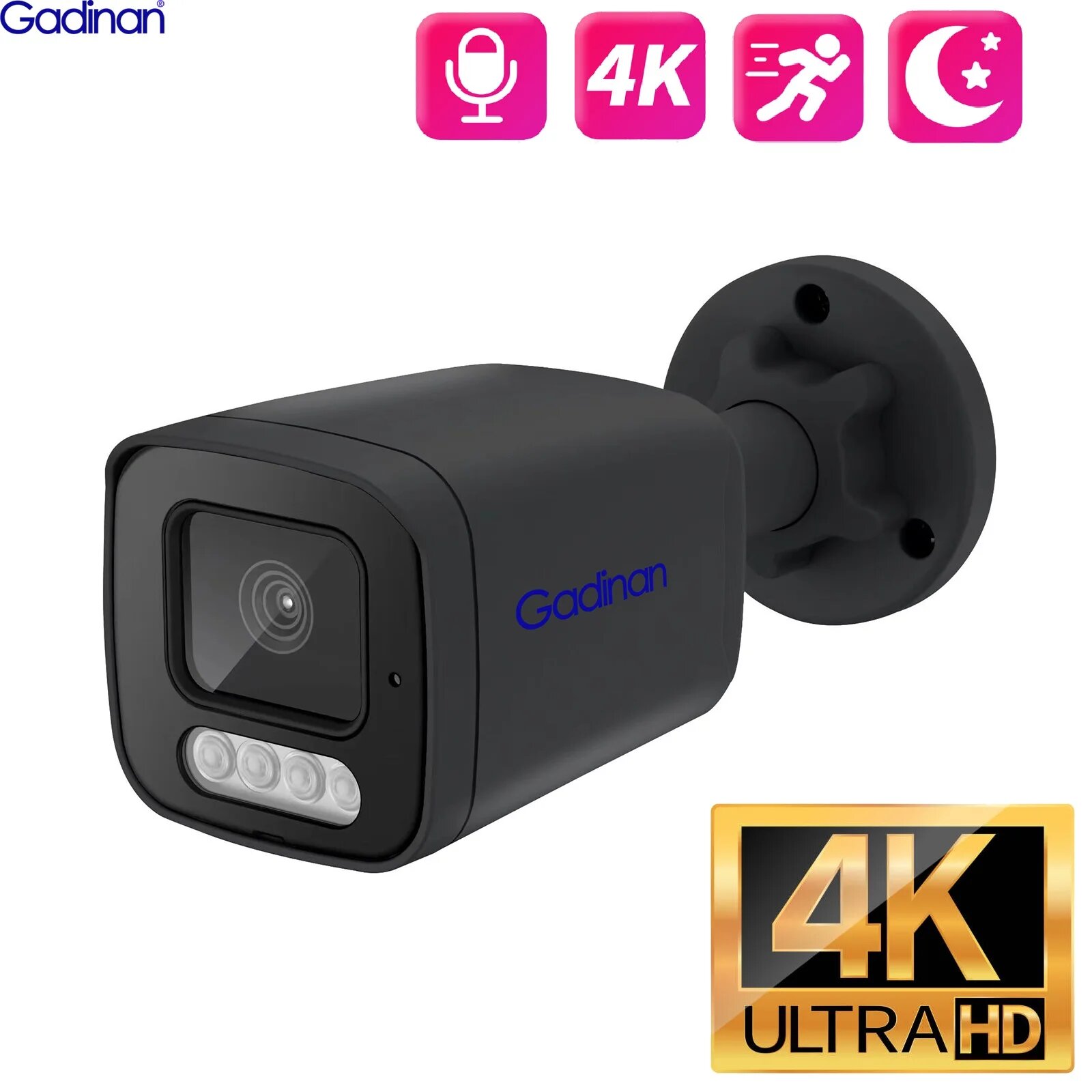 Gadinan 4K 8MP IP-камера черная 2.8mm, Super 8MP POE