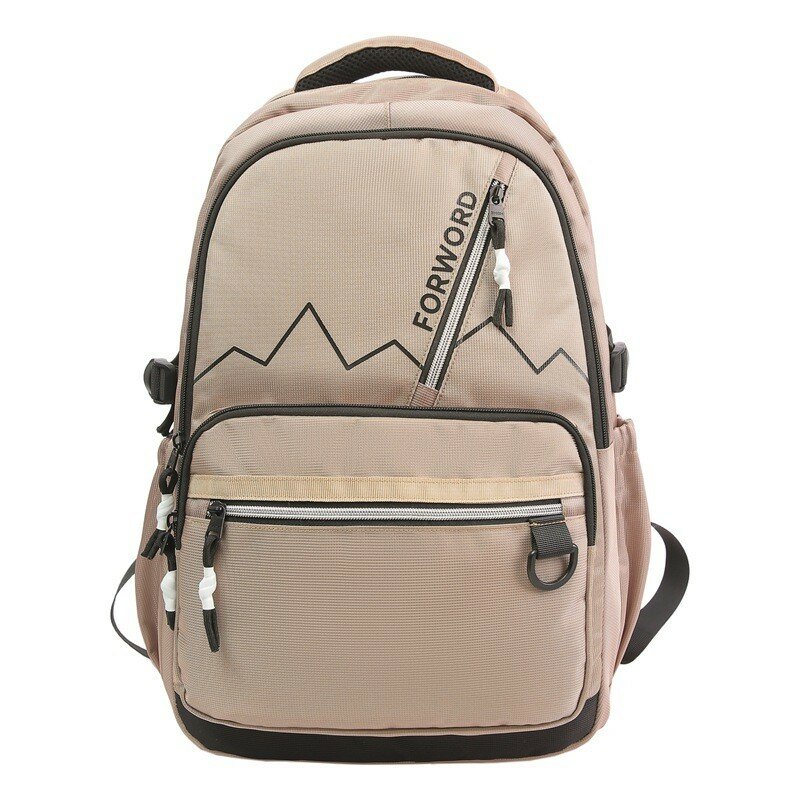 Urban minimalist nylon school backpack with letter design and loadreducing functionality, light gray — фото 1