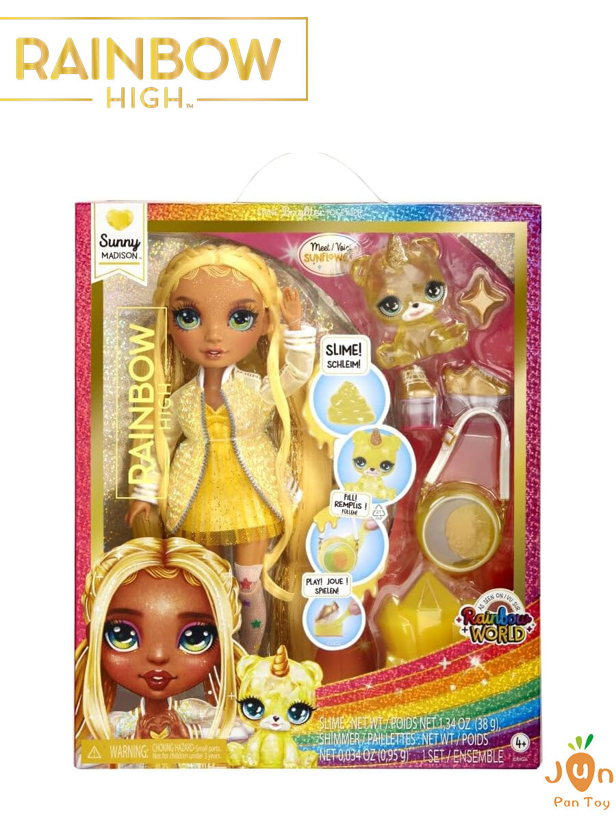 Кукла Рейнбоу Хай Rainbow High Sunny Madison / игрушки для девочек, суставы которых можно регулировать, с желтой одеждой и аксессуарами, подходящие в качестве подарок на день рождения