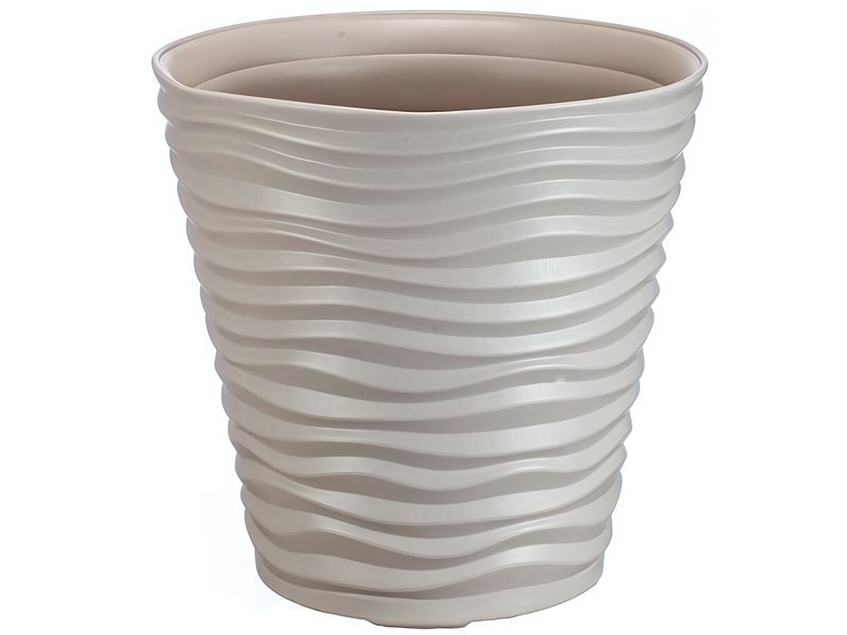 Кашпо пластиковое 'Дюна' 50л, кремовый, стильная текстура волна