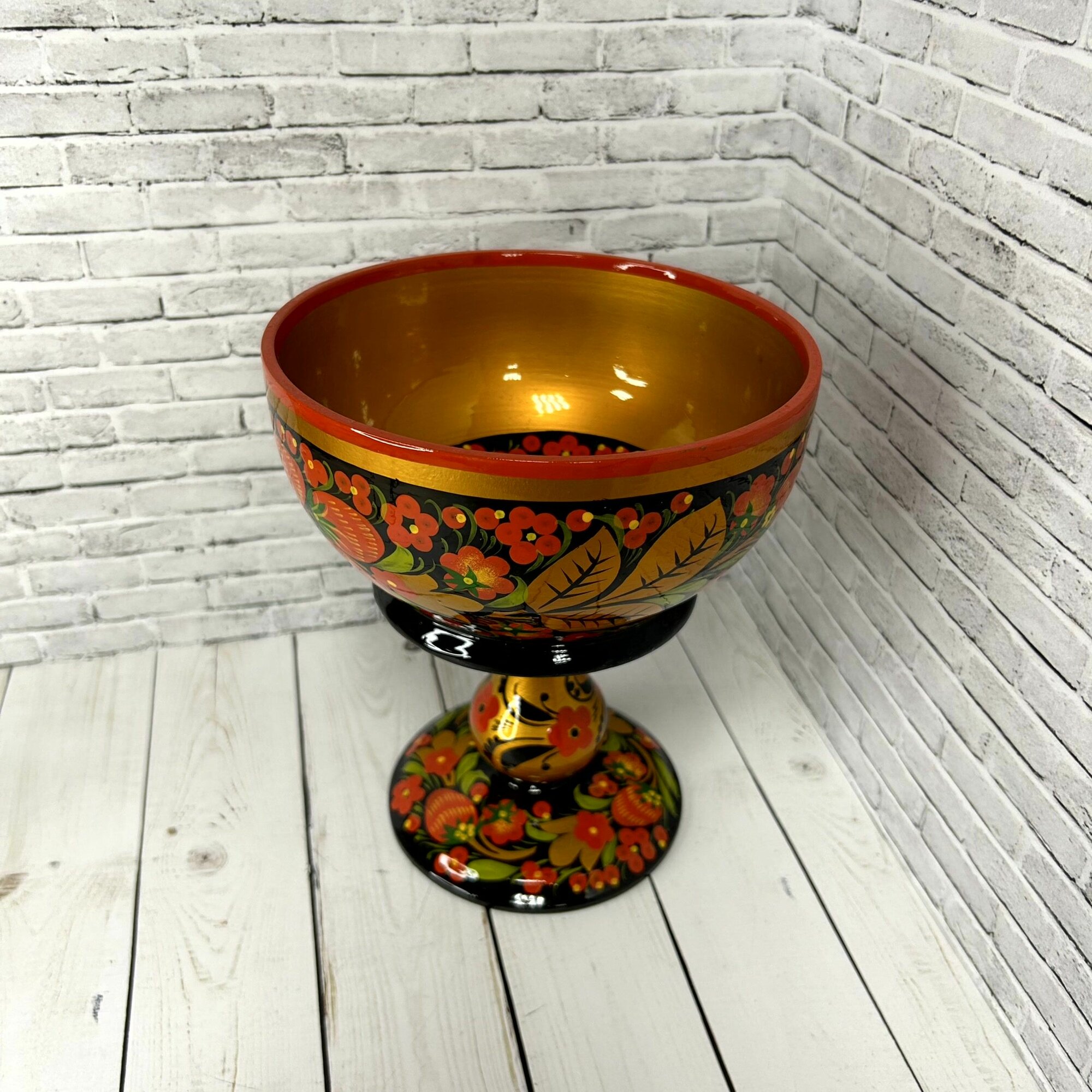 Фруктовница 180*150 мм деревянная с росписью Хохлома